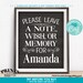 Please Leave a Note Wish or Memory Sign, Write a Message Sign ...