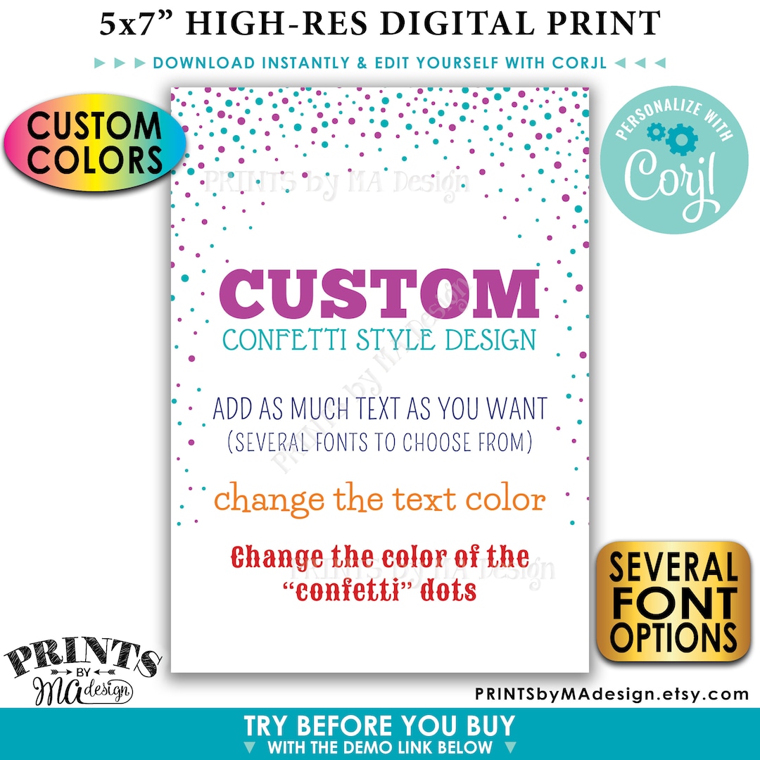 Custom Confetti Design, Choose Your Text and Colors, Dots, One Custom ...