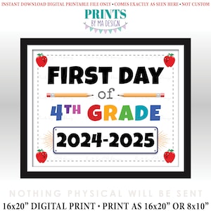 First Day of School Sign, Fourth Grader, Starting 4th Grade, 2024-2025 ...