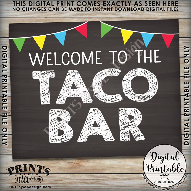 Welcome to the Taco Bar Sign, Fiesta Taco Sign, Wedding Shower Birthday ...