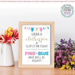 Gender Reveal Party Sign, Clothes Pin Pink or Blue Sign, Grab a ...