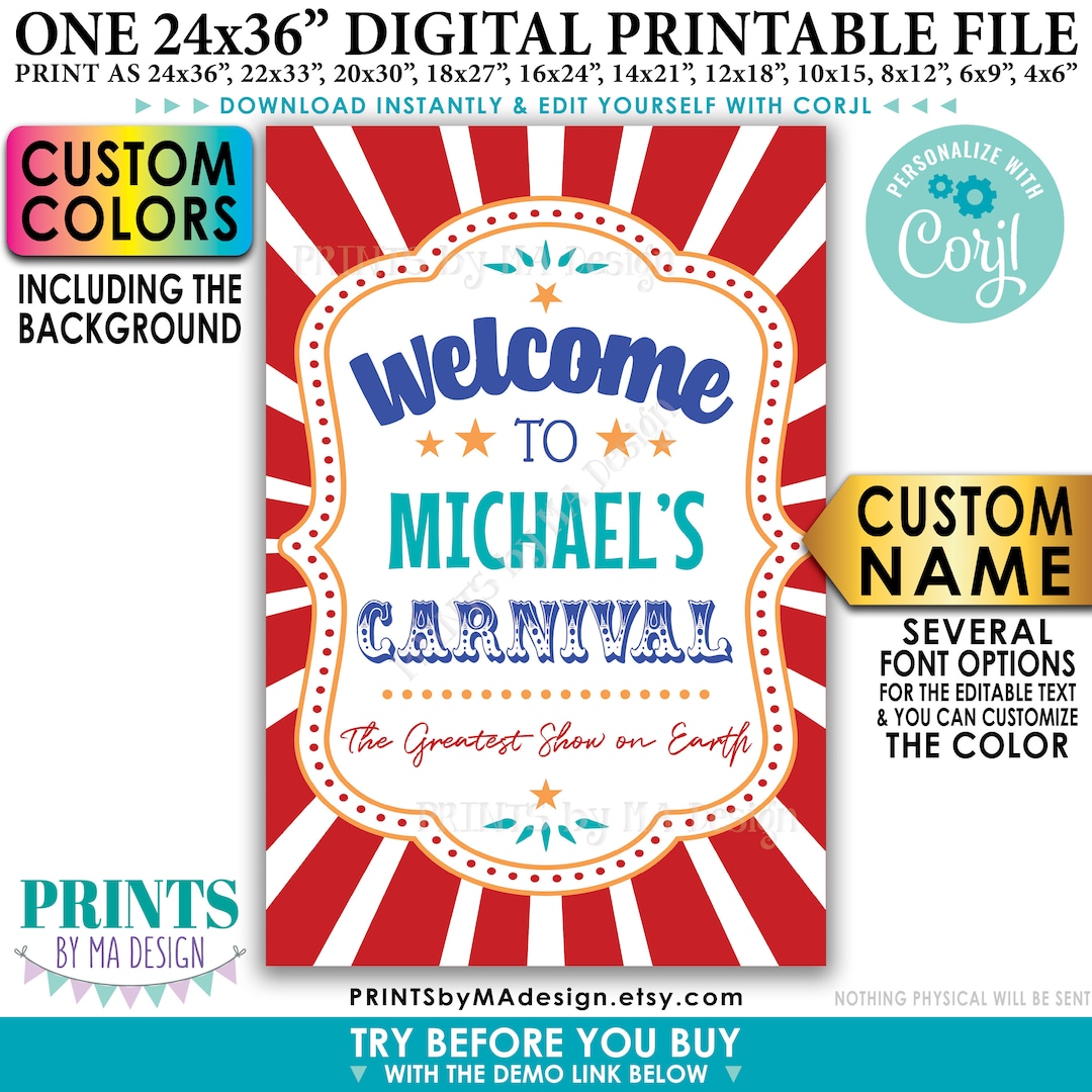Carnival Welcome Sign, Welcome to the Carnival Entrance Sign, Custom ...