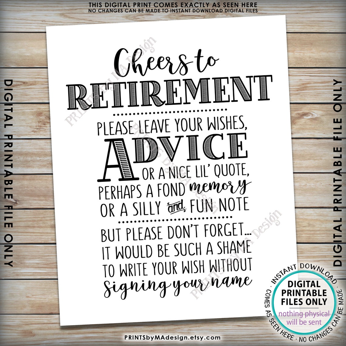Cheers to Retirement Party Sign, Leave Your Wishes, Advice, Memory, Etc ...