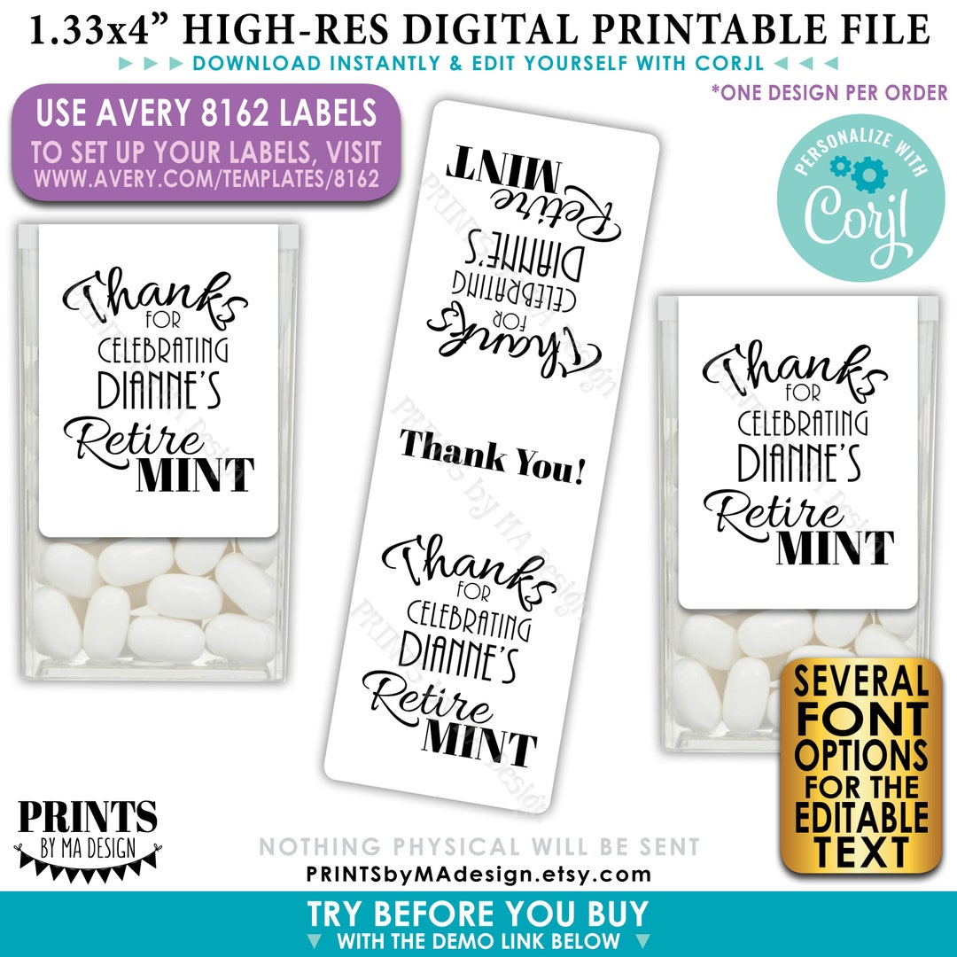 Retirement Tic Tac Stickers, Custom Retirement Party Favors, One ...