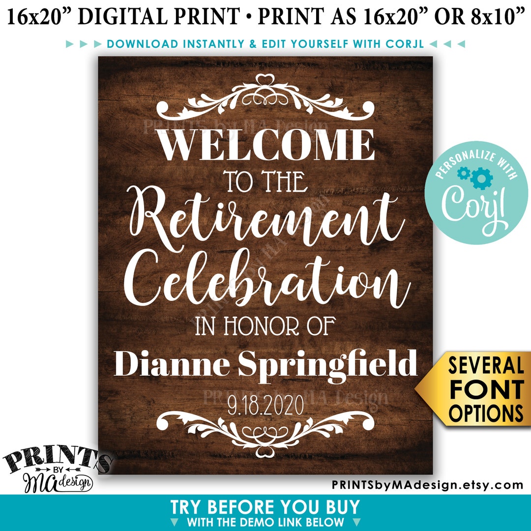 Retirement Party Sign, Welcome to the Retirement Celebration, PRINTABLE ...