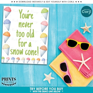 Editable Snow Cone Sign, One Custom PRINTABLE 8x10/16x20” Portrait Sign ...