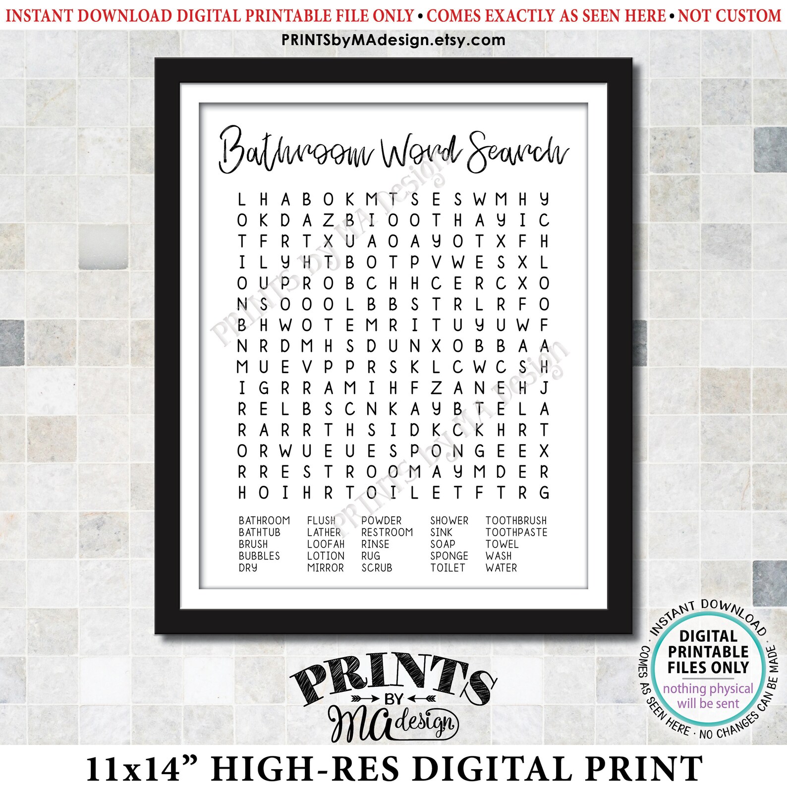Bathroom Word Search Fun Bathroom Puzzle Housewarming Gift | Etsy