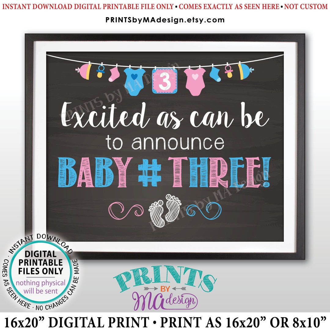 Baby Number 3 Pregnancy Announcement, PRINTABLE 8x10/16x20” Chalkboard ...