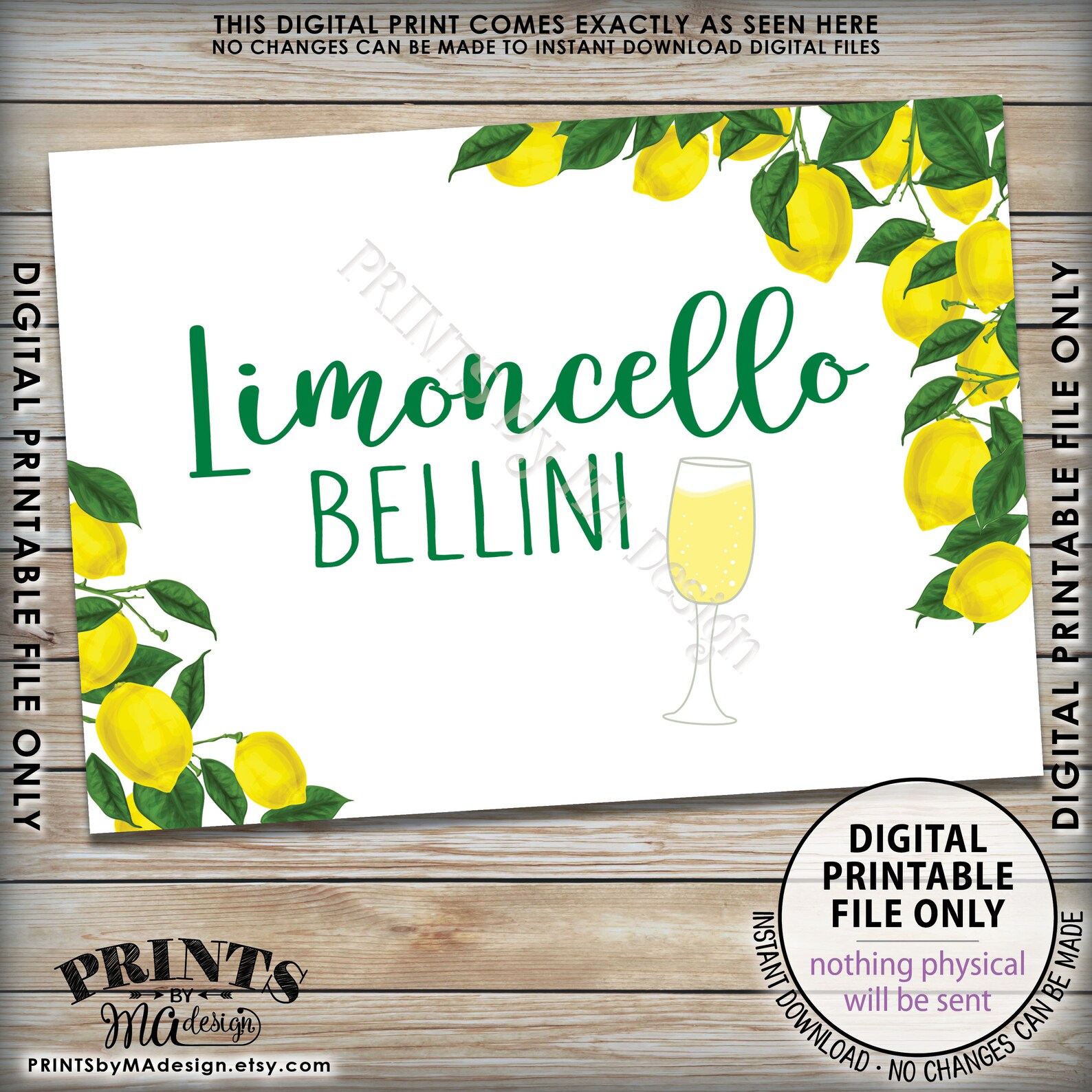 Limoncello Bellini Sign, Limoncello Drink, Lemon Themed Party, Italian ...