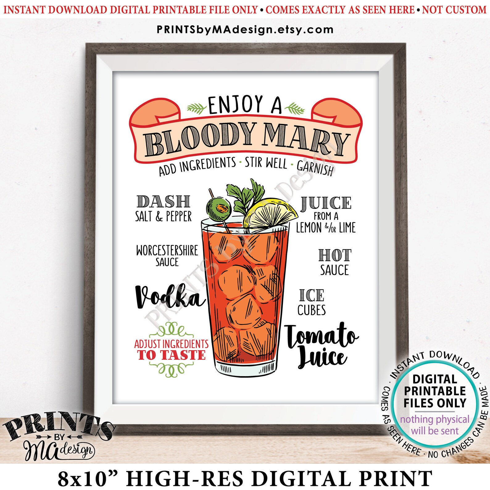 Bloody Mary Sign Create Your Own Bloody Mary Ingredients - Etsy
