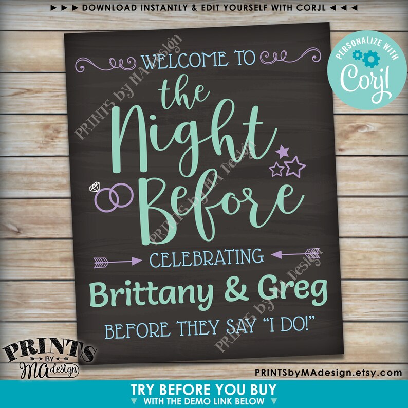 Editable Rehearsal Dinner Sign Welcome to the Night Before - Etsy