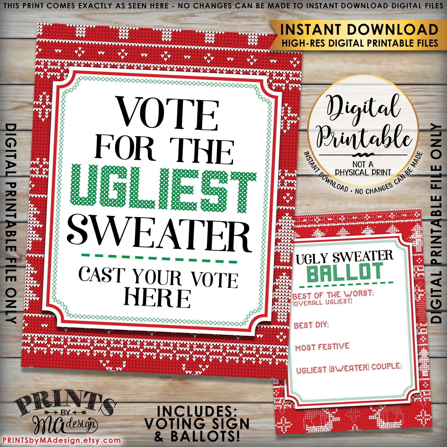 Ugly Christmas Sweater Voting Sign and Ballots, Ugly Sweater Party ...