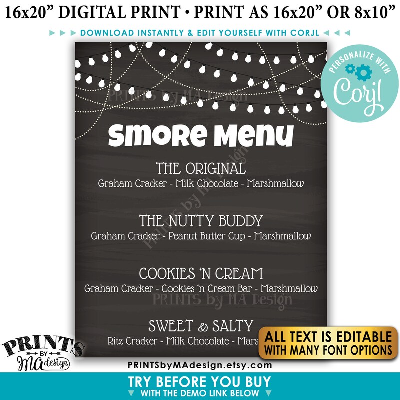 Wedding Smore Menu - Etsy