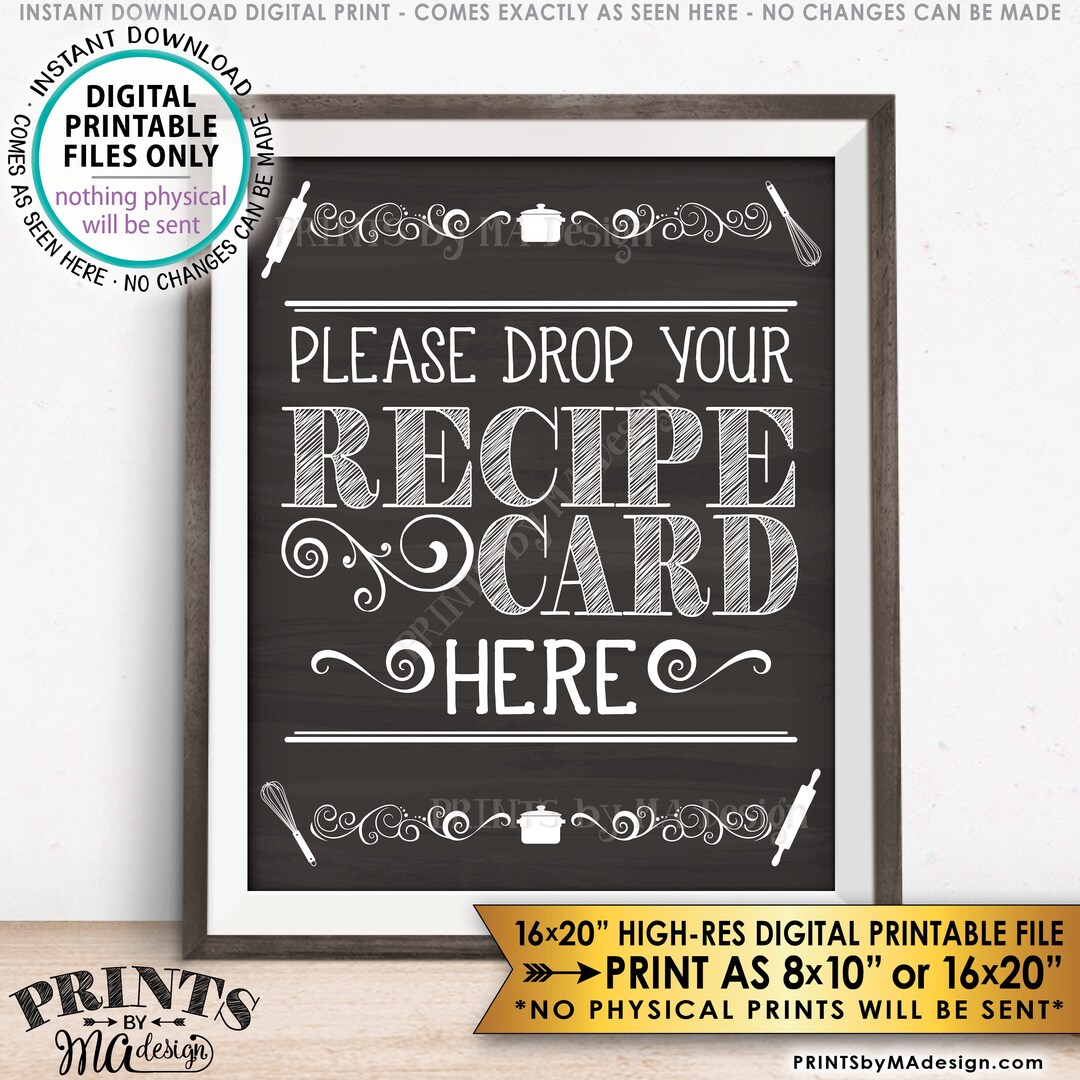 Drop Your Recipe Card Here Sign, Bridal Shower Recipe Card Drop-off ...