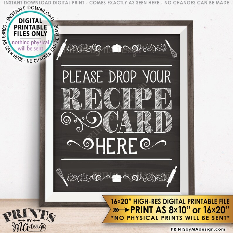 Drop Your Recipe Card Here Sign, Bridal Shower Recipe Card Drop-off ...