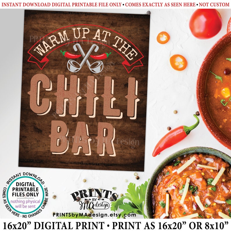 Chili Bar Sign Warm up at the Chili Station PRINTABLE - Etsy