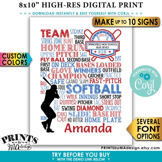 Personalized Softball Signs Softball Team Gifts for Senior | Etsy
