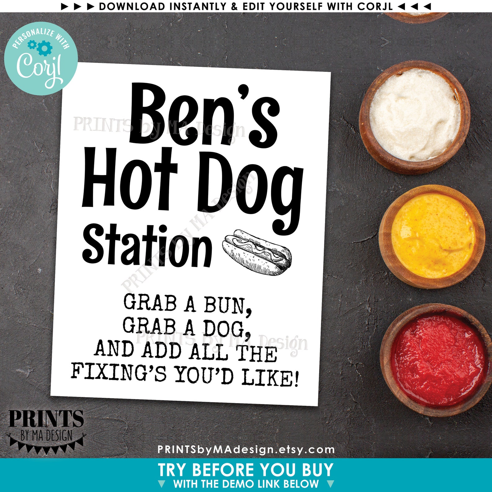 Editable Hot Dog Sign Custom Hot Dog Bar Menu Build Yourself - Etsy