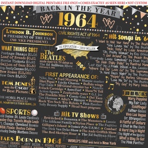 Back in the Year 1964 Birthday Sign, Flashback to 1964 Poster Board ...