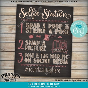 Selfie Station Sign, Post & Tag Picture on Social Media, PRINTABLE 8x10 ...