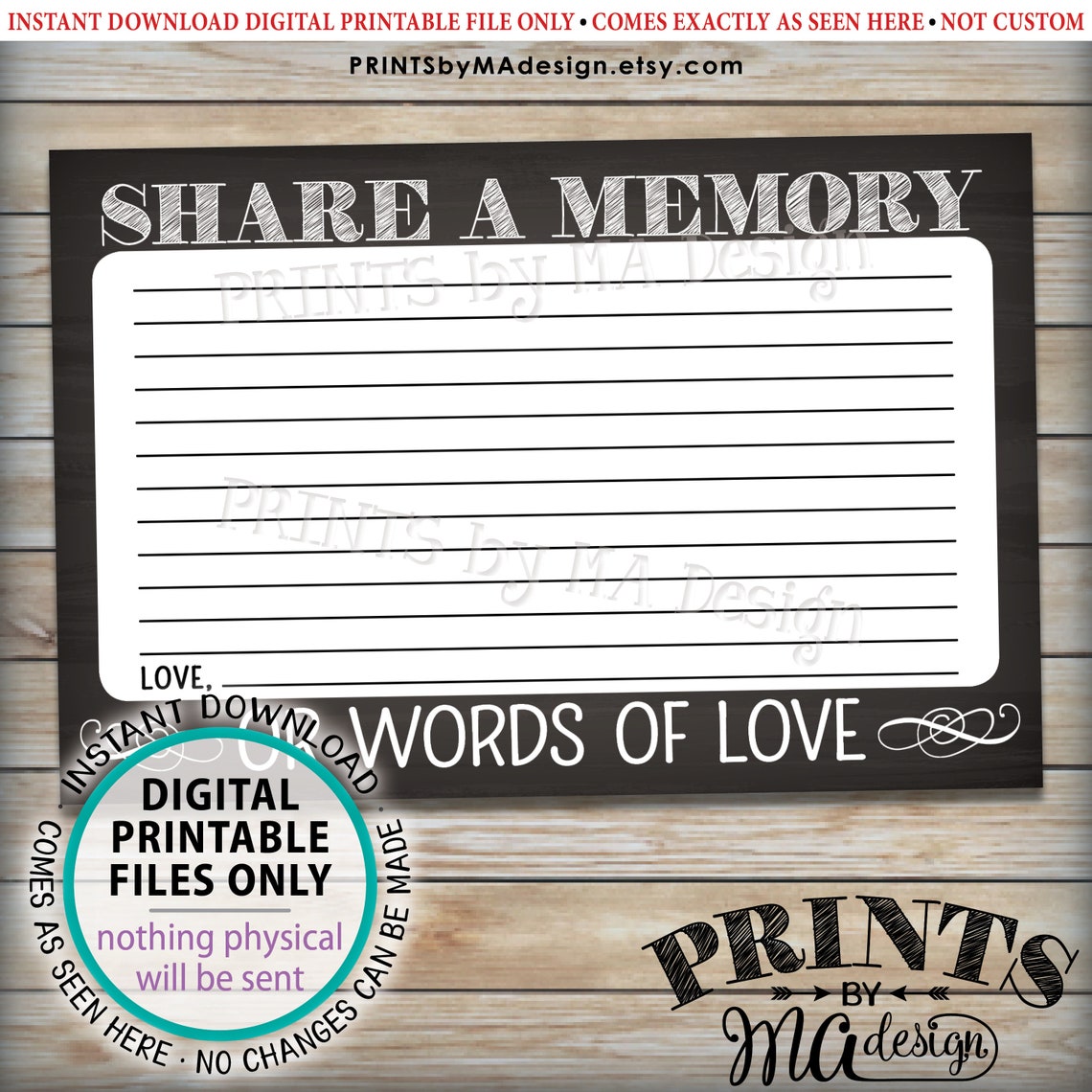 Share a Memory Card, Share Memories or Words of Love, Memorial Card ...