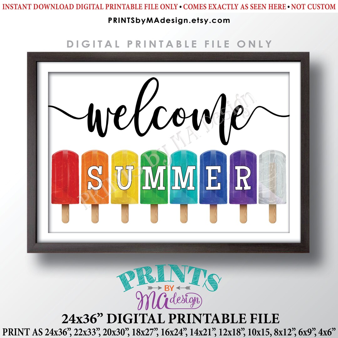 Welcome Summer Sign, Ice Pops Frozen Dessert, PRINTABLE 24x36” Sign W ...