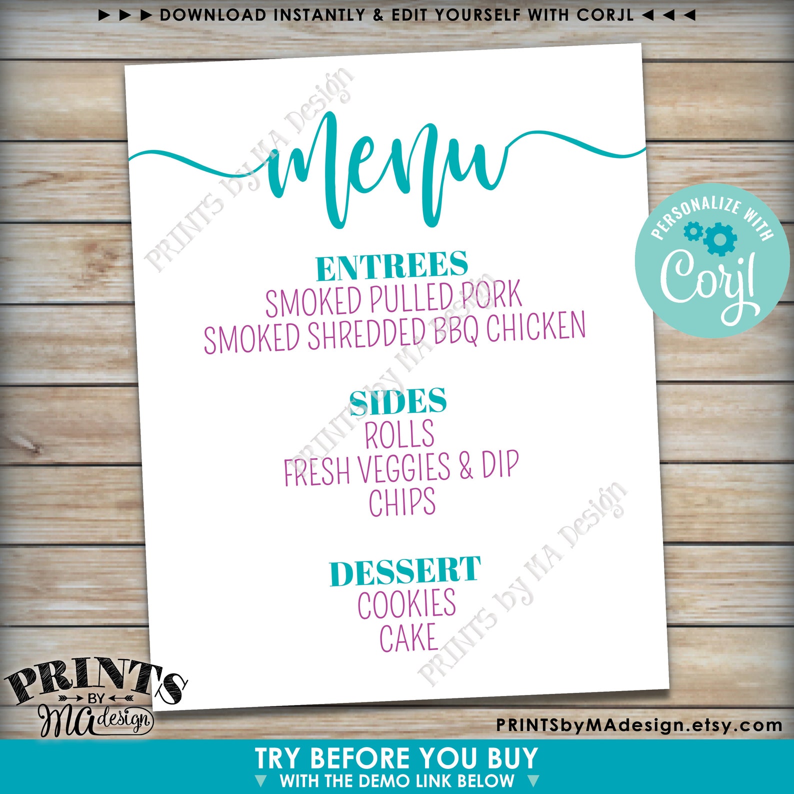 Editable Menu Sign Custom Colors PRINTABLE 8x10/16x20 Menu | Etsy