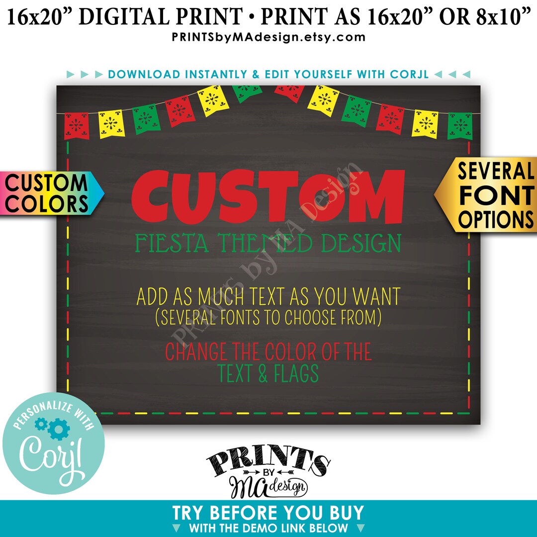 Custom Fiesta Themed Poster, Choose Your Text & Colors, PRINTABLE 8x10 ...