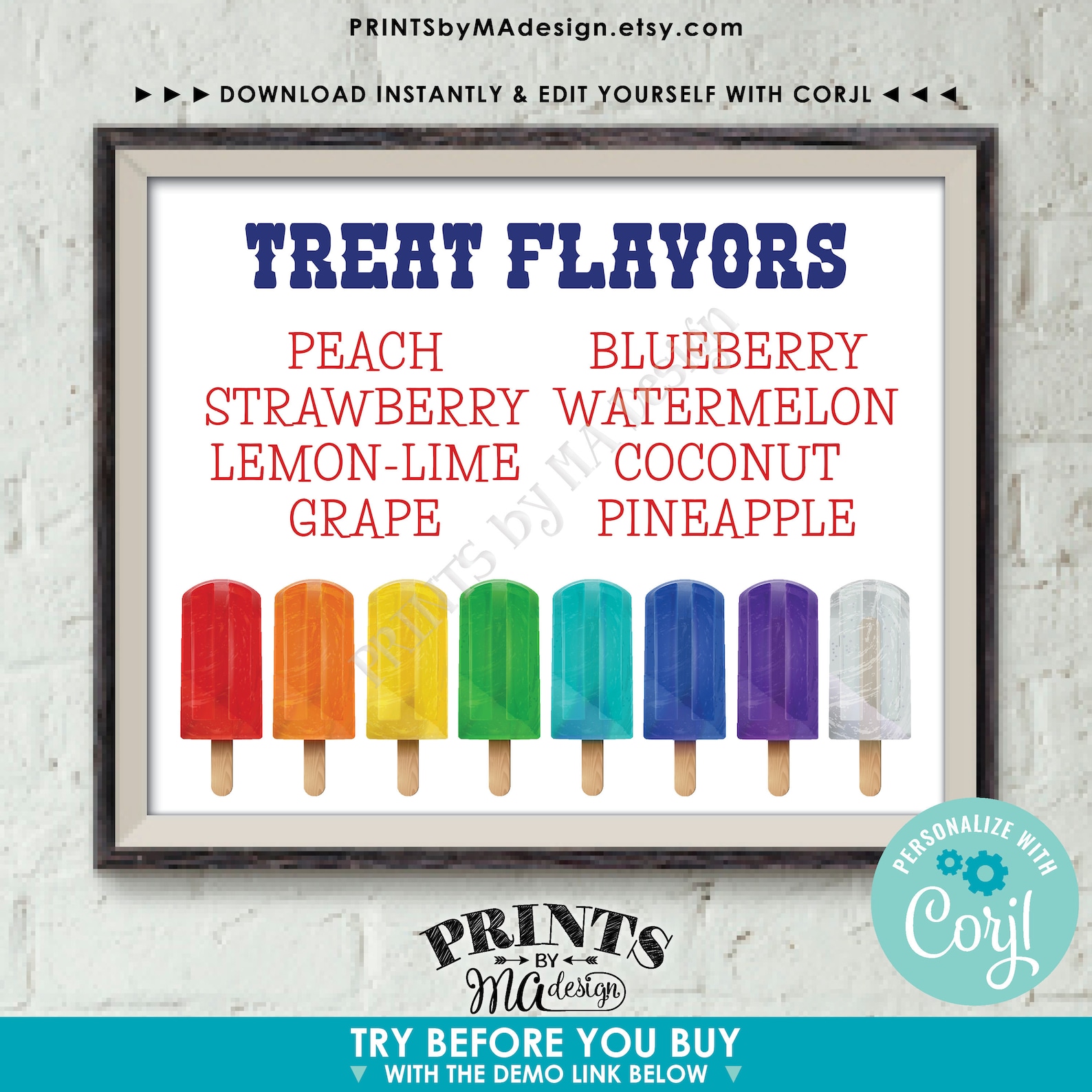 Editable Ice Pops Sign Custom PRINTABLE 8x10/16x20 Landscape | Etsy