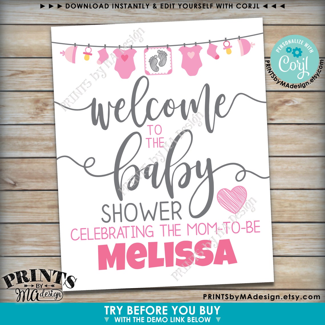 Editable Baby Shower Welcome Sign It's a Girl Pink Baby | Etsy