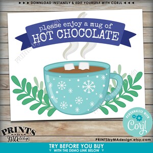 Hot Chocolate Sign, Mug of Hot Cocoa, Hot Beverage Station, Custom ...