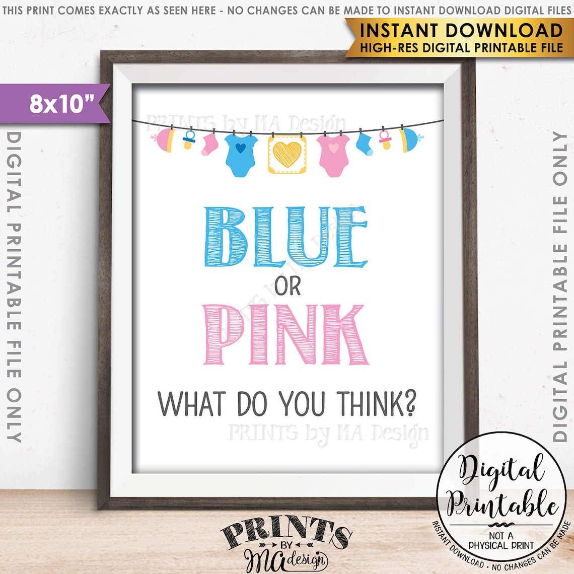 Gender Reveal Sign Blue or Pink What Do You Think Gender - Etsy
