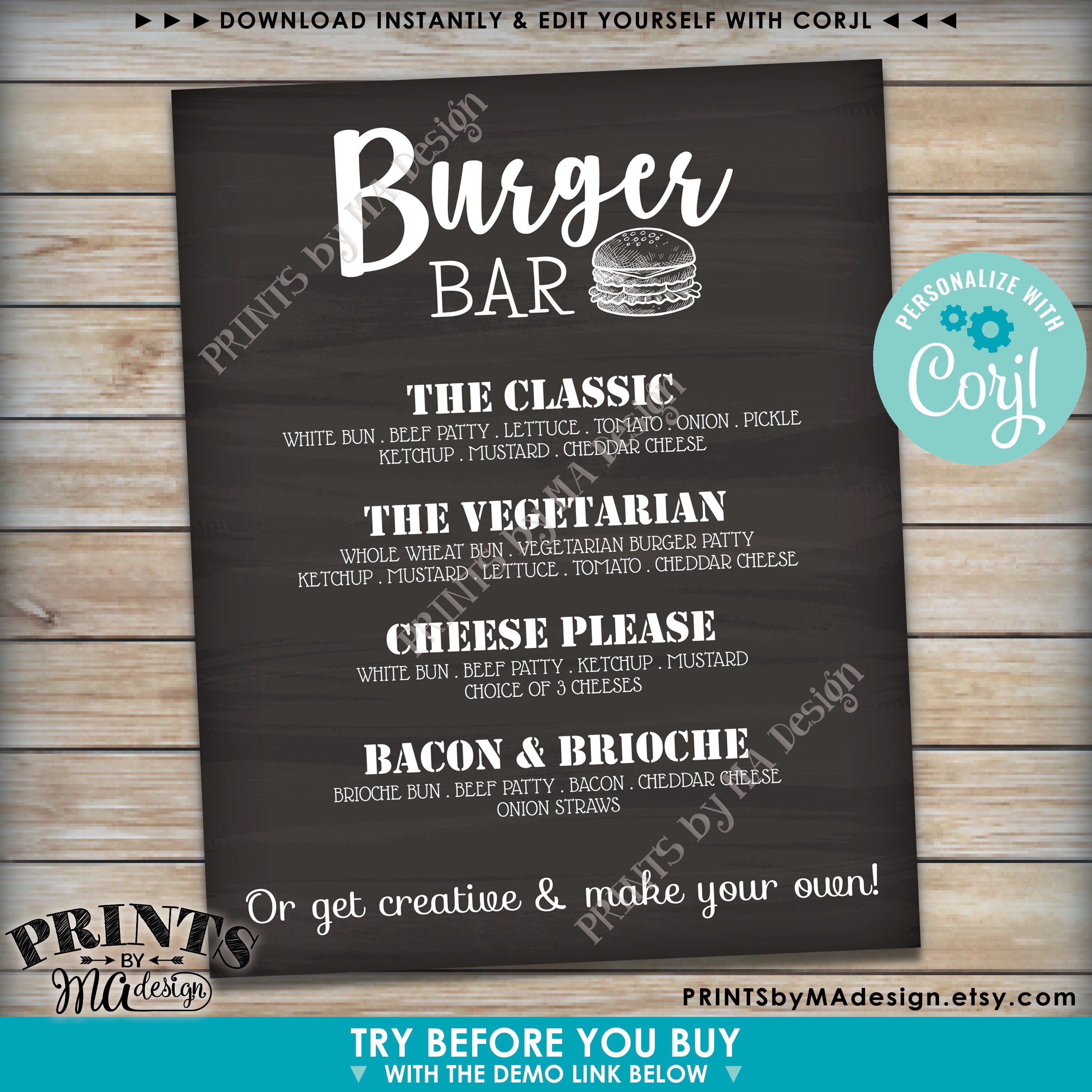 Burger Bar Sign, Custom Burger Menu, Build Yourself a Burger, PRINTABLE ...