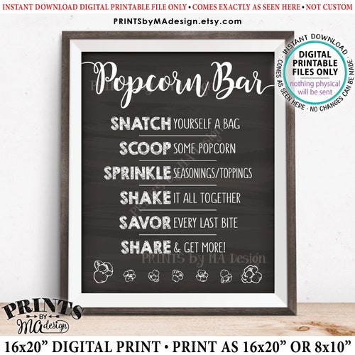 Popcorn Bar Sign Popcorn Toppings Popcorn Directions - Etsy