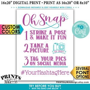 Oh Snap Hashtag Sign, Share Photos on Social Media, PRINTABLE 8x10 ...