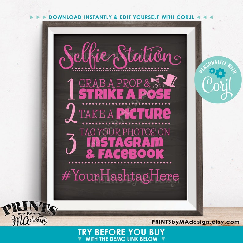 Selfie Station Sign Custom Step Number 3 and Bottom Line of | Etsy