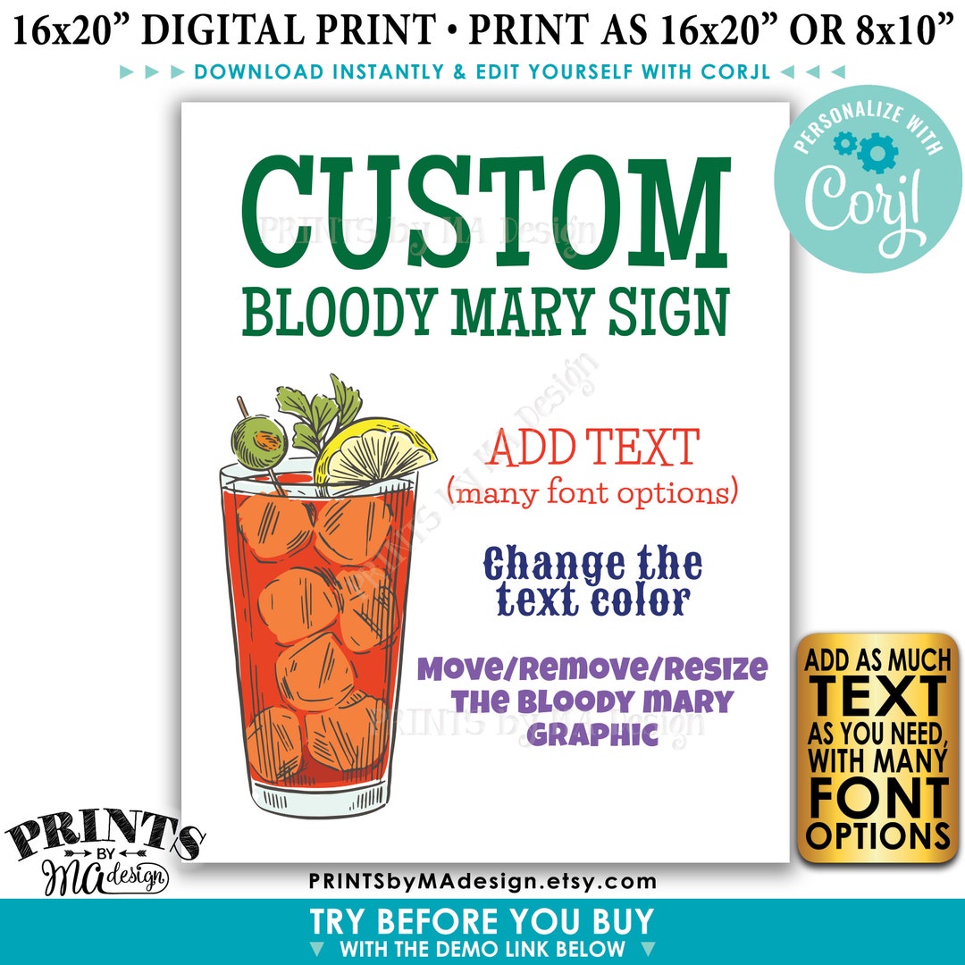 Custom Bloody Mary Sign, Choose Your Text, Create One Custom PRINTABLE ...