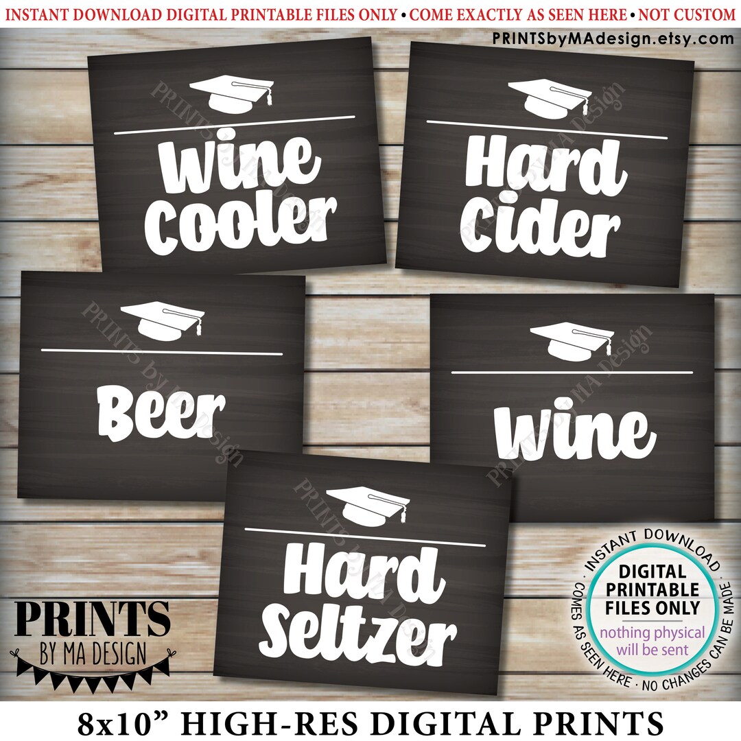 Beverage Station Signs, Graduation Party Drink Signs, Beer Wine Cooler ...