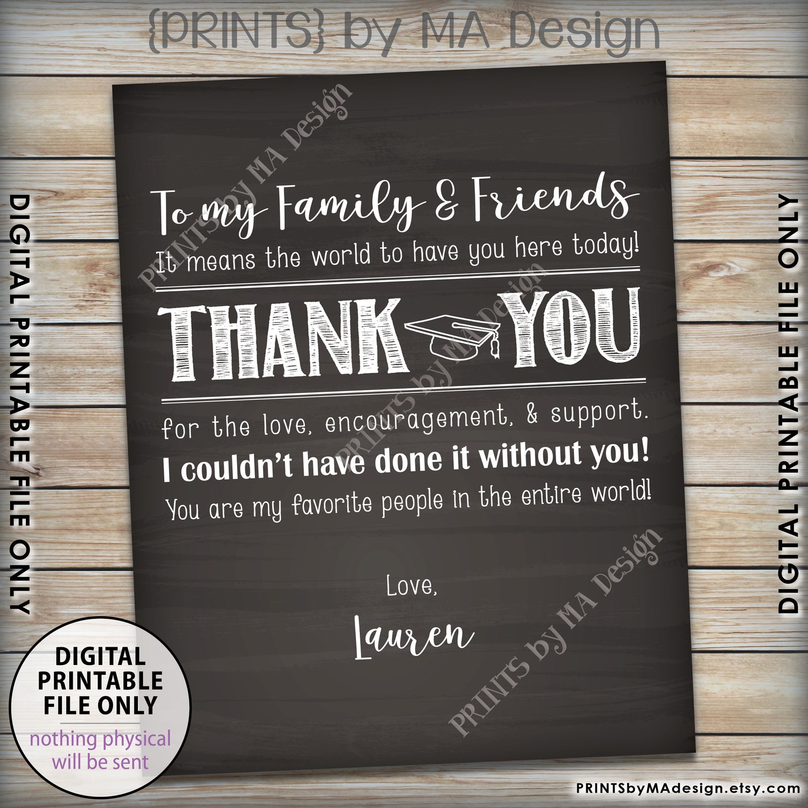 Graduation Thank You Sign, Thanks From the Graduate Poster, PRINTABLE ...