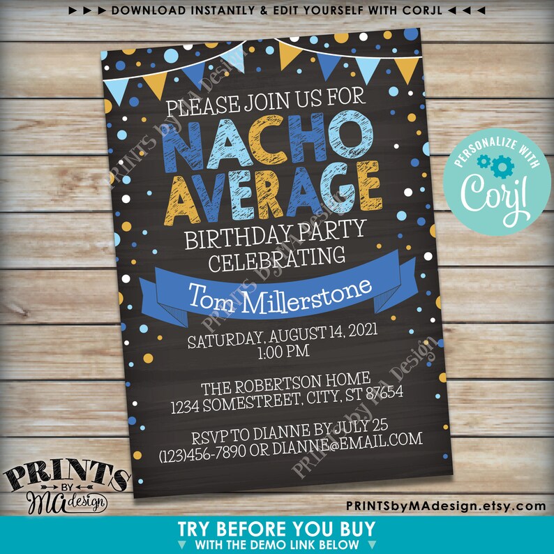 Nacho Average Birthday Invitation Taco Mexican Fiesta | Etsy