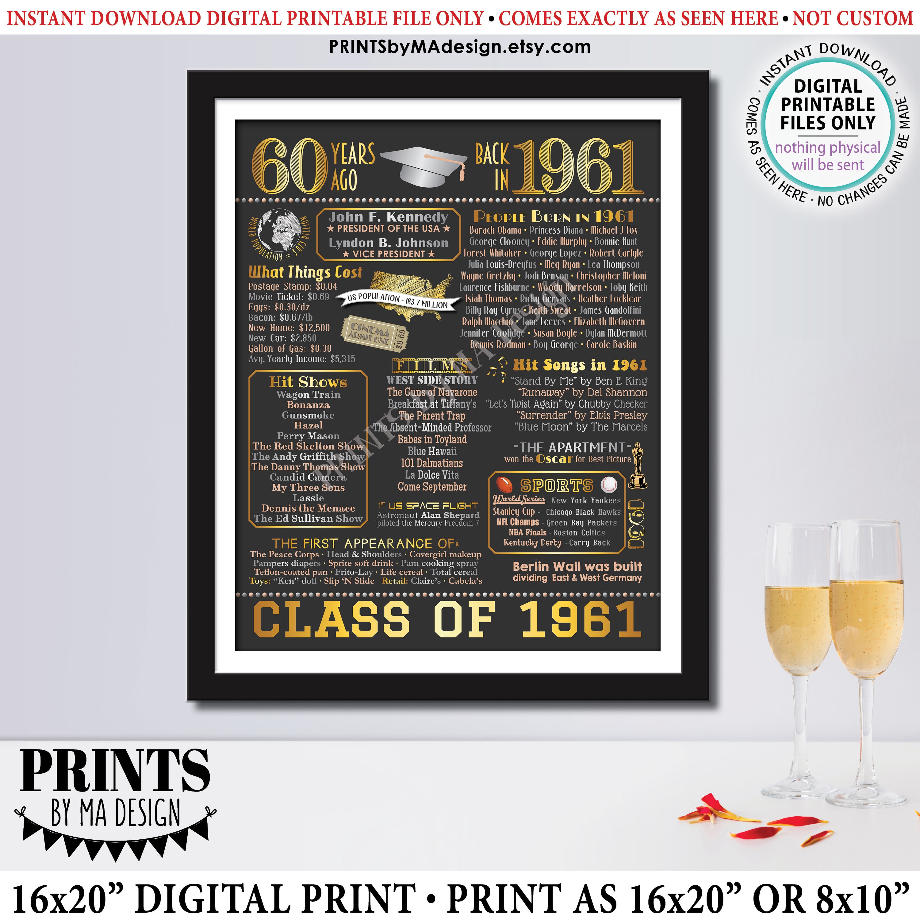 60th High School Reunion Decoration Class of 1961 Graduated | Etsy