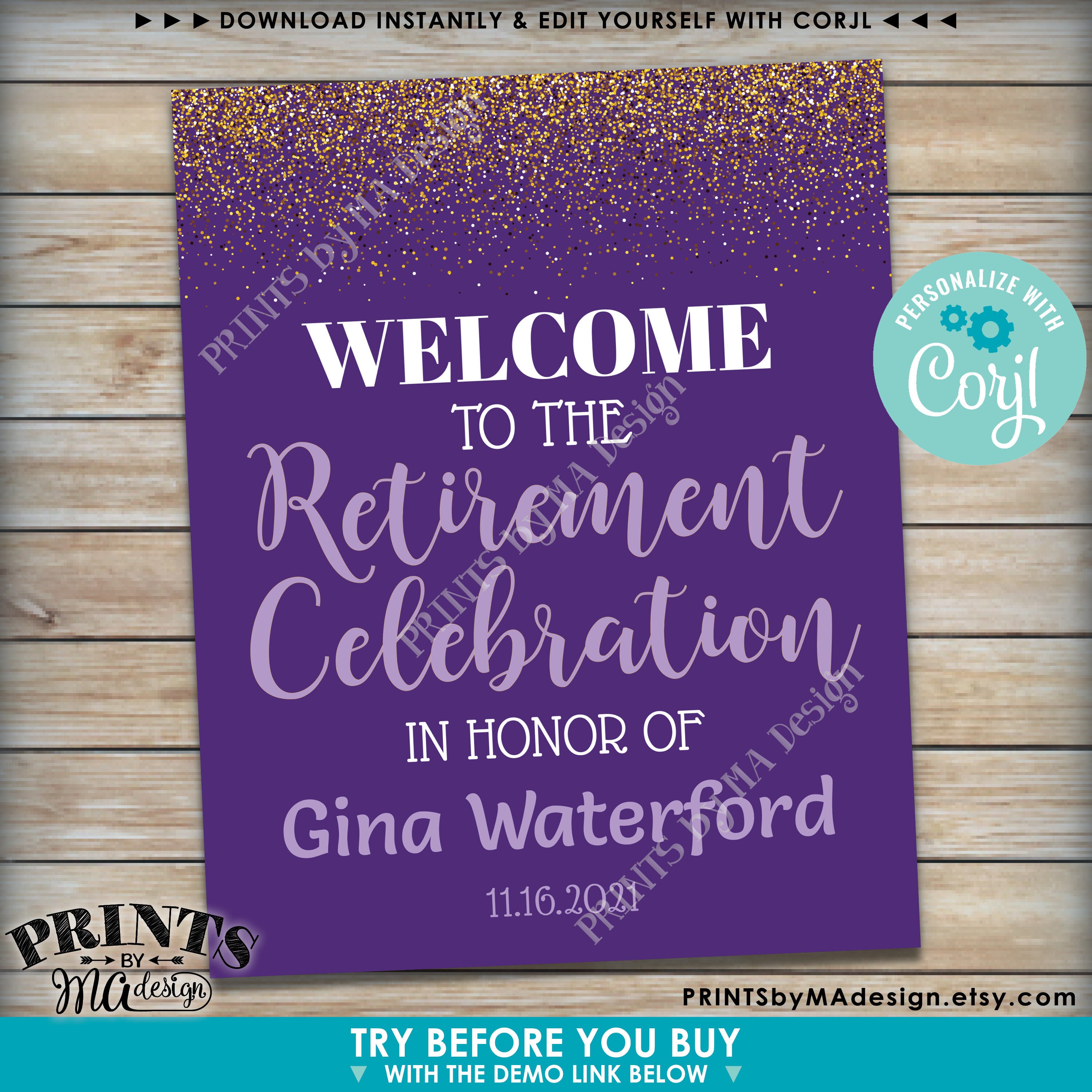 Retirement Party Sign, Welcome to the Retirement Celebration, Gold ...