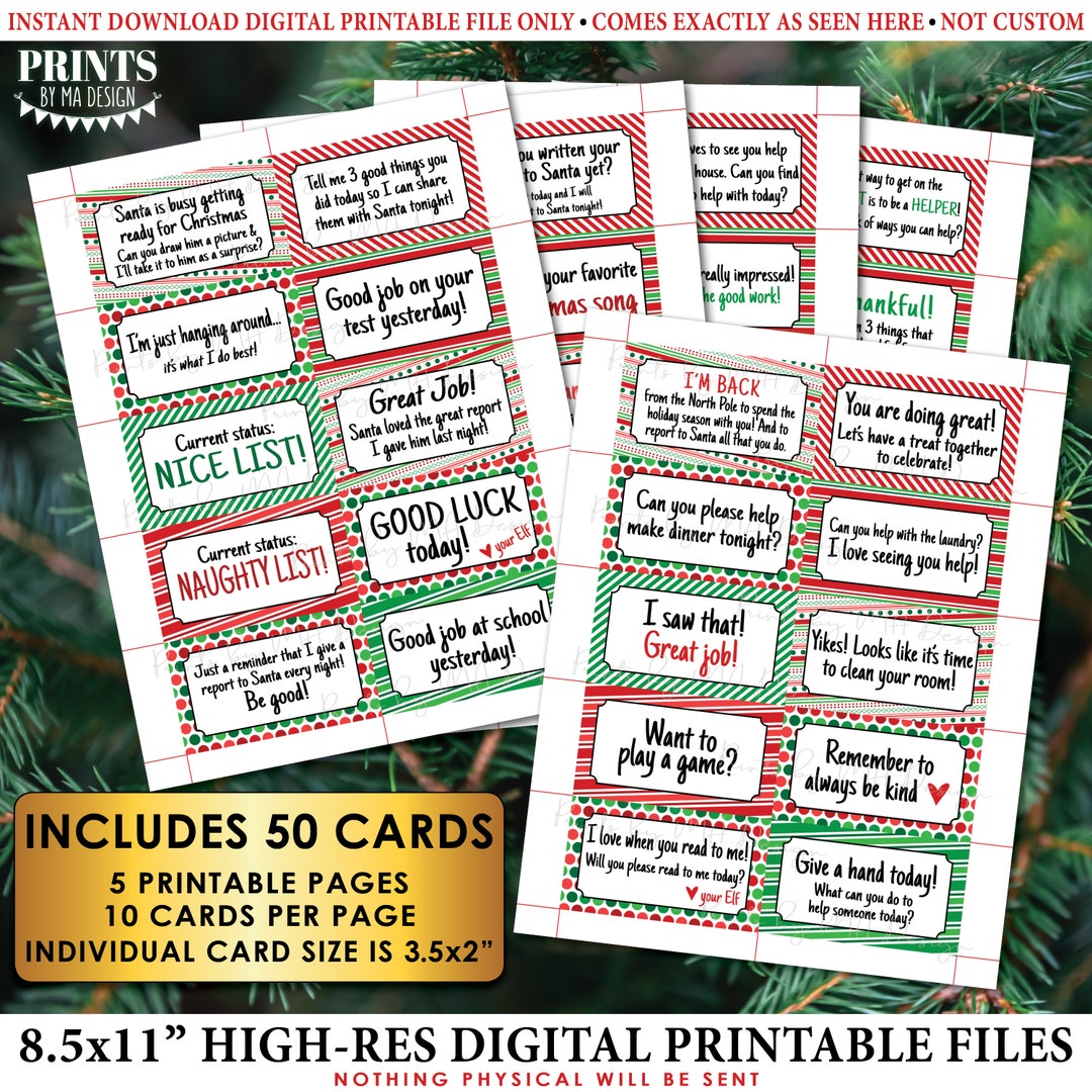 Printable Elf Signs, 50 Elf Activity Notes, Ready to Print Small Note ...