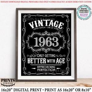 1963 Birthday Sign, Vintage Better With Age Poster, Whiskey Theme ...