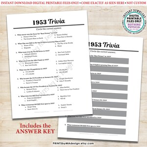 1953 Party Games, Back in the Year 1953 Trivia, Flashback to '53 Games ...