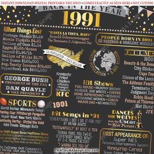 Back in the Year 1991 Birthday Sign, Flashback to 1991 Poster Board ...