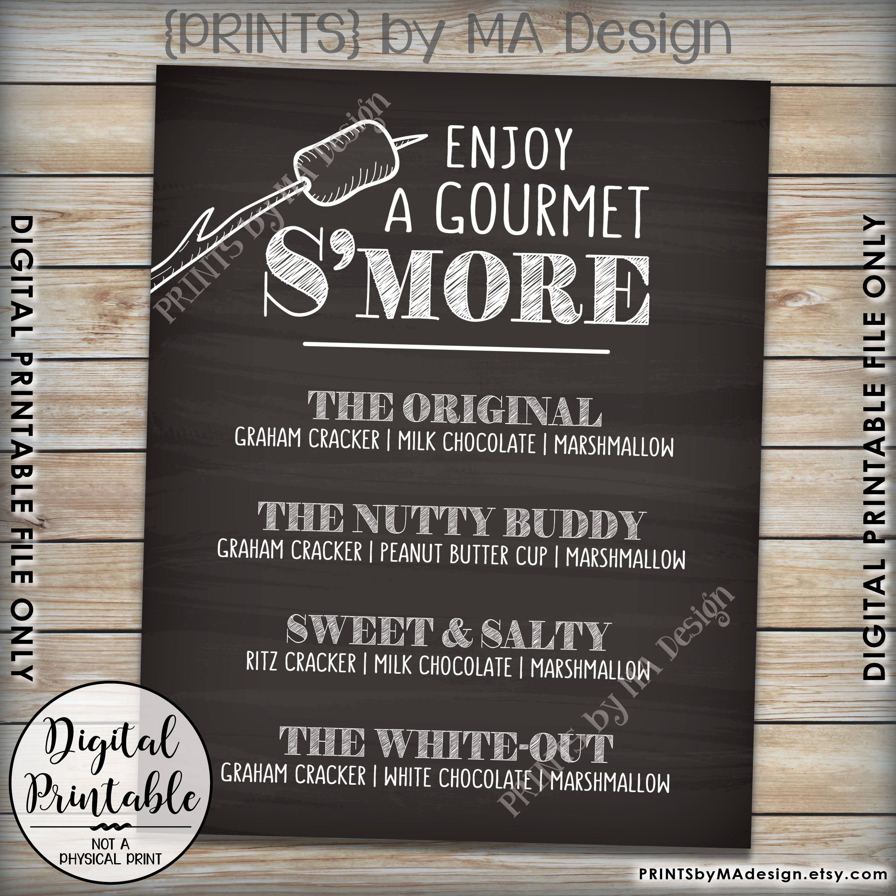 S'more Menu, Enjoy a Gourmet S'more Sign, S'more Bar, Smore Bar, Smore ...