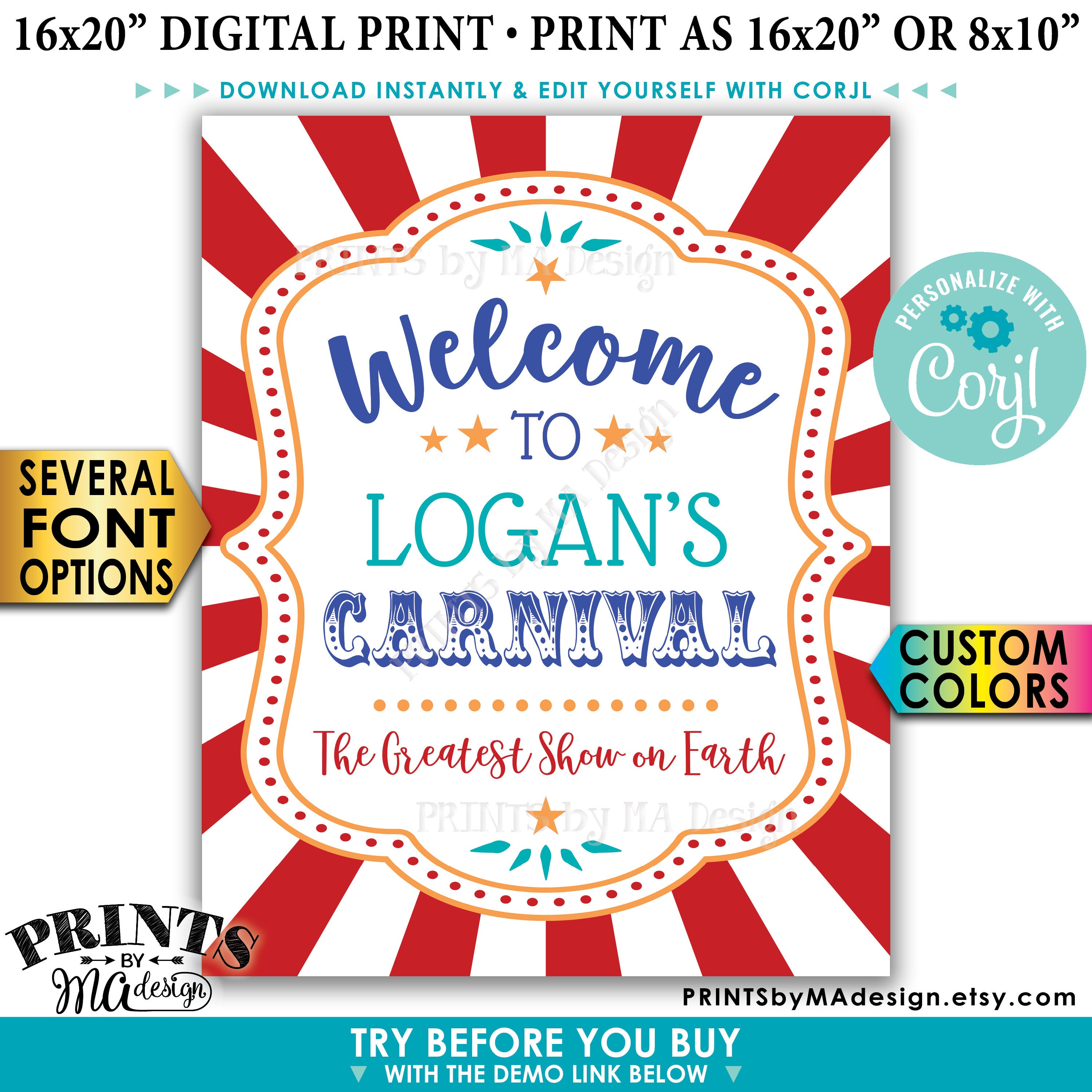 Carnival Welcome Sign, Welcome to the Carnival Theme Party Sign, Custom ...