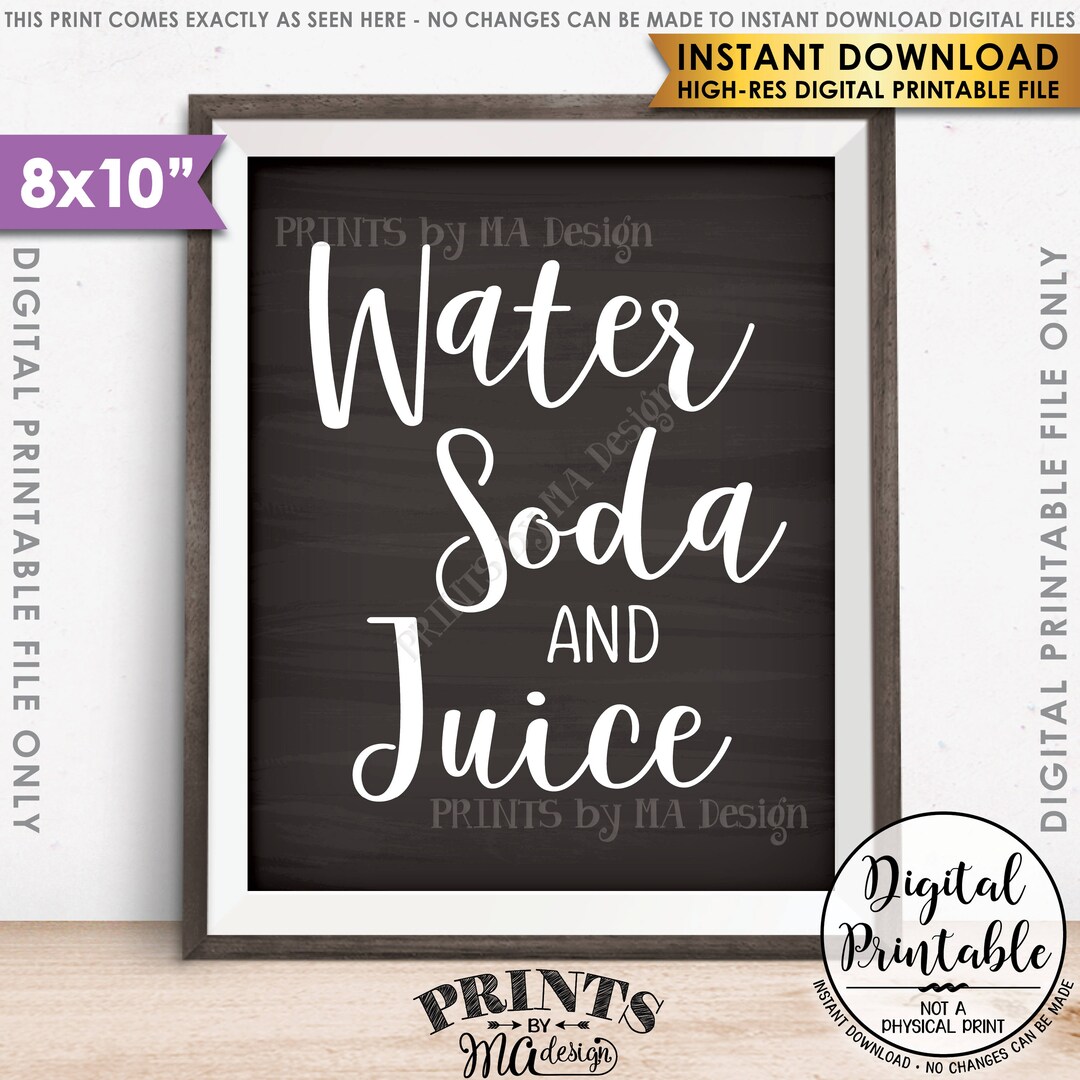 Drinks Sign, Water Soda and Juice Beverage Sign, Beverage Station, Non ...