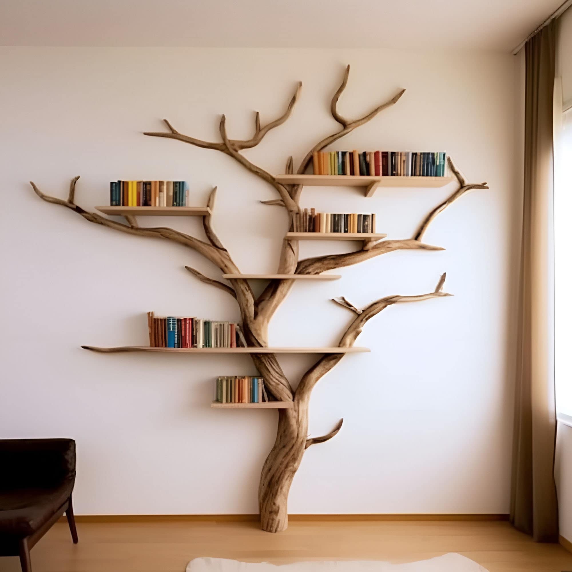 Tree Branch Bookshelf Decor Floating Bookshelf Wall Mount Solid Wood ...
